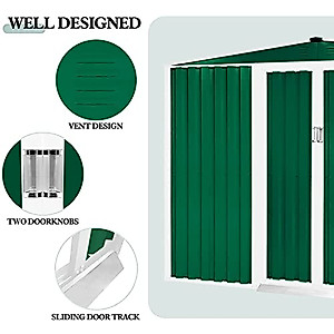 Skiway 6' x 8' Outdoor Garden Storage Shed with Sliding Door, Perfect to Store Patio Furniture, Garden Tools, Bike Accessories, Beach Chairs, Weather Resistance, Green