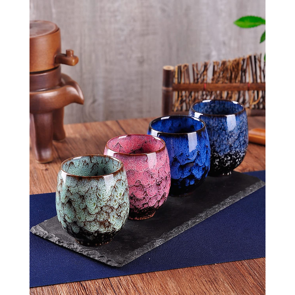 WHJY Ceramic Chinese kung fu tea cup, Japanese tea cups, Yerba mate cup set of 4, 150ml/5oz