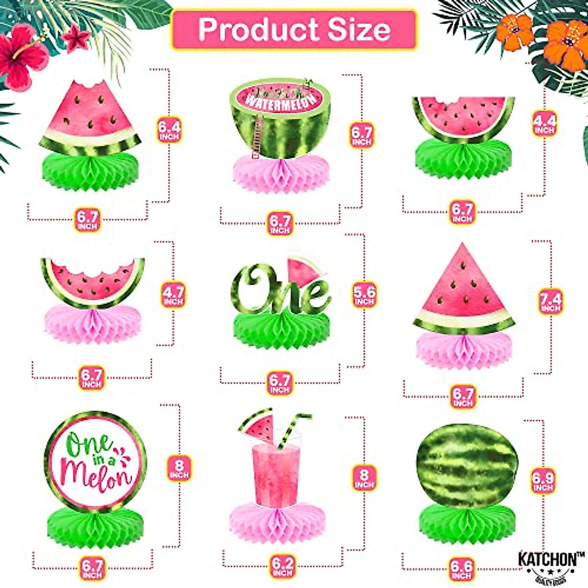 KatchOn, One In A Melon Centerpieces for Tables - 9 Pieces | One In A Melon Party Decorations 1st Birthday, Watermelon Birthday Decorations | Watermelon Party Decorations, Watermelon Table Decorations