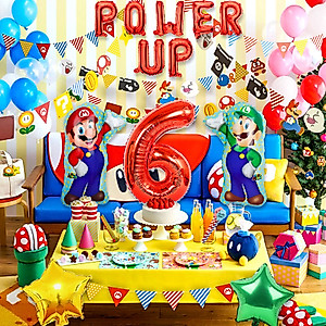 12 PCS Super Birthday Balloons Brothers theme Birthday Decoration with POWER UP Letter Balloons For Birthday Party (RED-06)