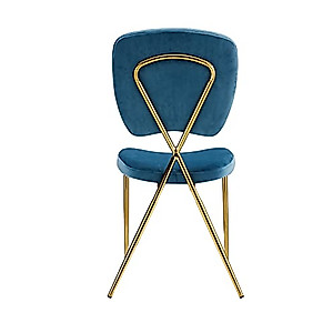 Iconic Home Chrissy Dining Side Chair Velvet Upholstered Half Back and Seat Solid Gold Tone Metal Legs (Set of 2) Modern Contemporary, Blue