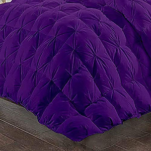 All-Season 500 GSM Egg Plant Goose Down Alternative 1 Piece Quilted Pinch Pleated Single Comforter 800 Thread Count Egyptian Cotton Soft & Fluffy Breathable California King