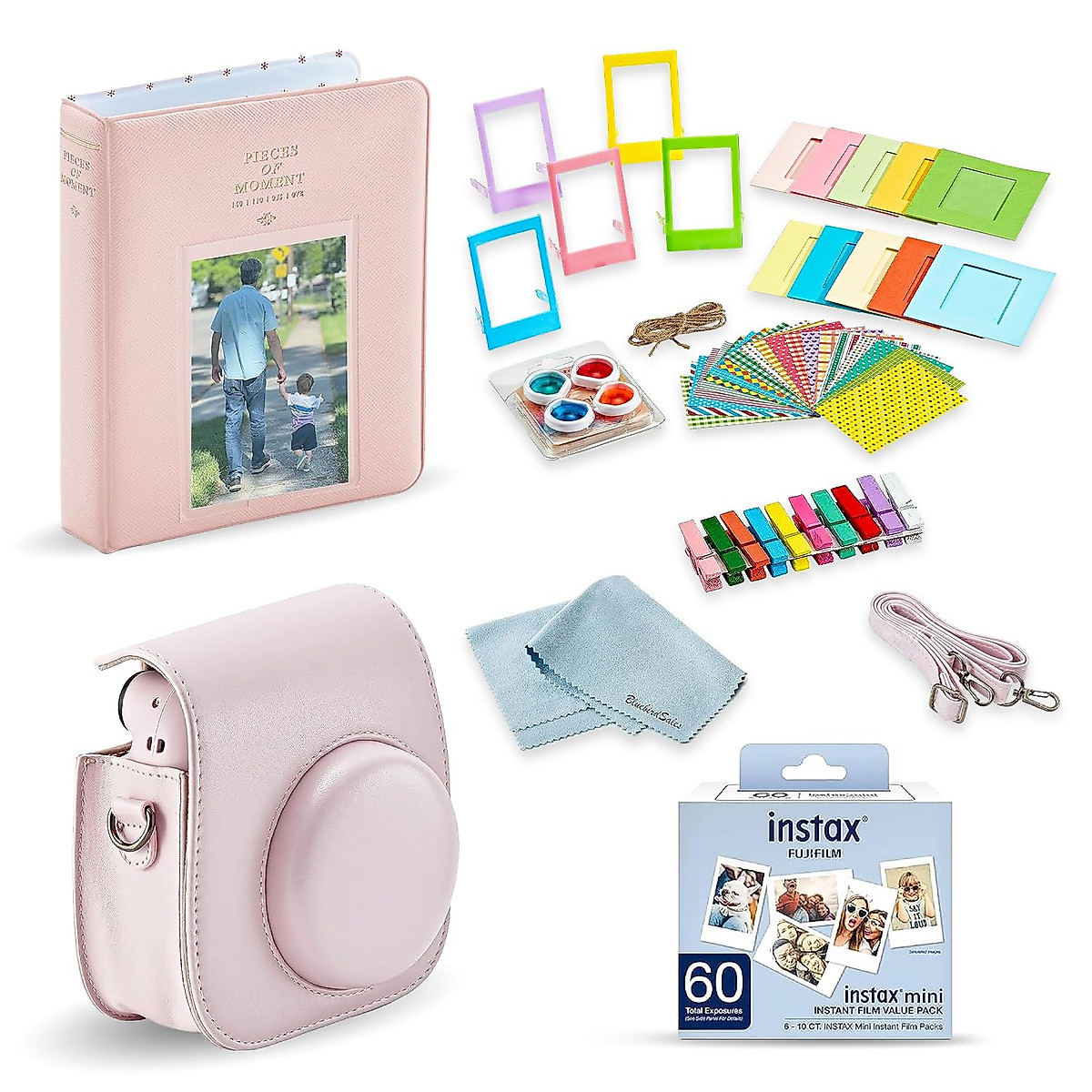 FujiFilm Accesories Pack, Includes Photo Album, Camera Case, Camera Strap, 60 Exposures Film Value Pack & Cleaning Cloth - Blush Pink (Camera Not Included)