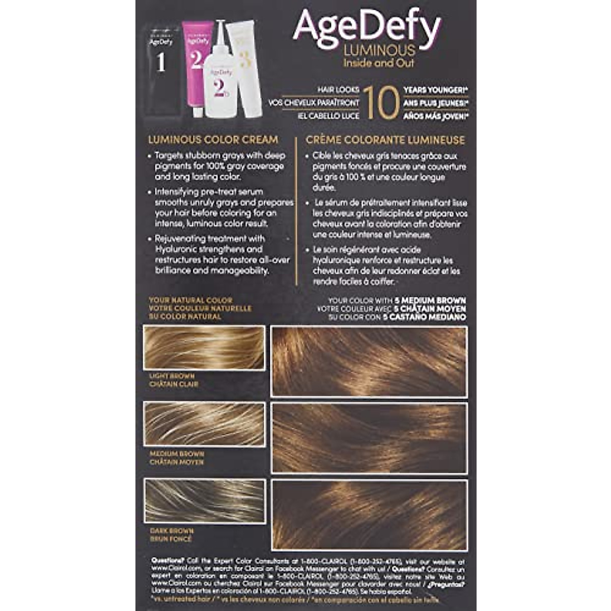 Clairol Age Defy Permanent Hair Dye, 5 Medium Brown Hair Color, Pack of 1