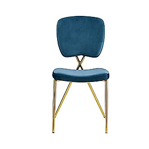 Iconic Home Chrissy Dining Side Chair Velvet Upholstered Half Back and Seat Solid Gold Tone Metal Legs (Set of 2) Modern Contemporary, Blue