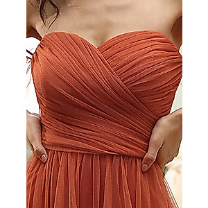 Ever-Pretty Women's Formal Dress Sweetheart Off-Shoulder Ruched Tulle Maxi Bridesmaid Dresses Burnt Orange US4