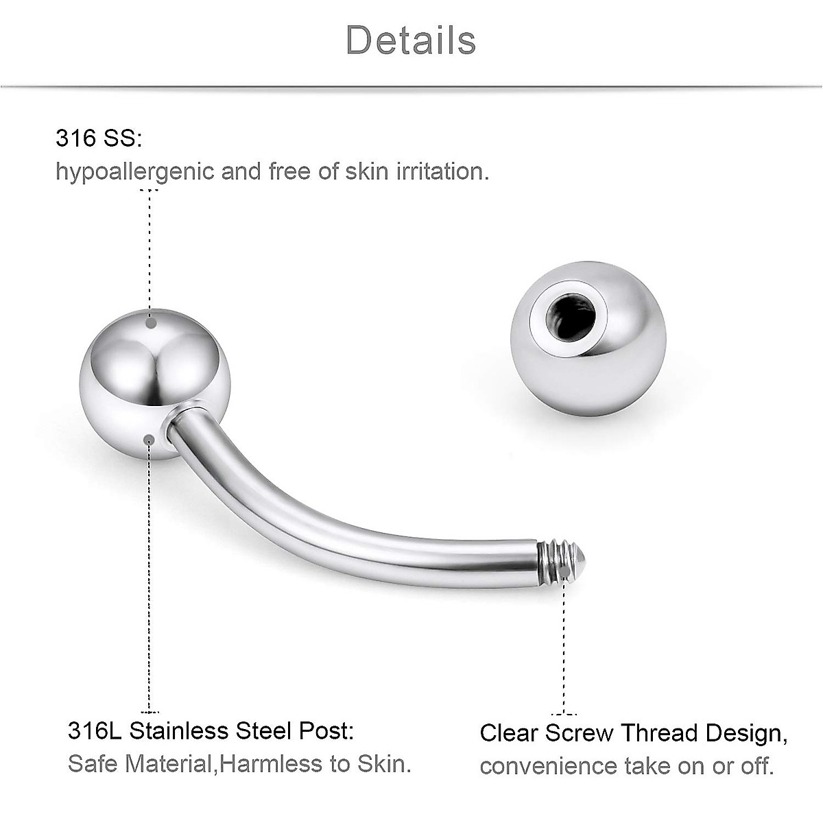 SCERRING 18PCS 14G Stainless Steel Eyebrow Tragus Helix Rook Daith Earrings Belly Tongue Nipple Lip Ring Barbell With Balls Body Piercing Jewelry 10mm 12mm 14mm Mix Color