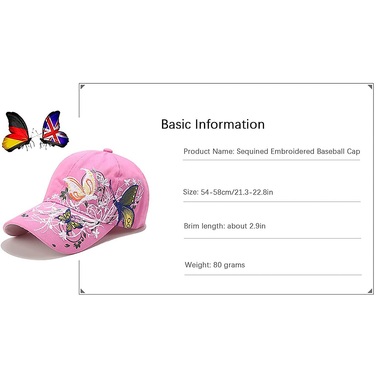 Trucker Hats California H Womens Hat Trendy Creativity Flowers Butterfly Sequins Embroidered Baseball Cap Pink