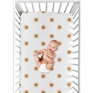 Sweet Jojo Designs White and Orange Boho Sun Boy or Girl Fitted Crib Sheet Baby or Toddler Bed Nursery - Pumpkin Bohemian Celestial Sky Desert Sunshine Outdoors Nature Gender Neutral