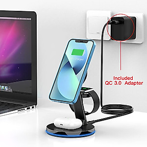 weetla 3 in 1 Magnetic Wireless Charger Stand,Fast Wireless Charger for iPhone 14/13/12 Series, iWatch 7/6/SE/5/4/3/2, AirPods 2/Pro(with QC3.0 Adapter)