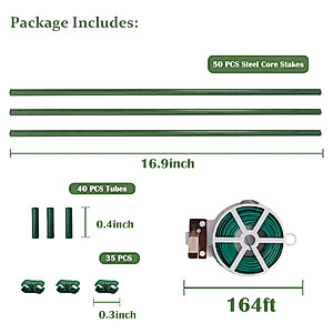 Xiny Tool 126pcs Garden Stakes Set, Includes 50Pack 17" Garden Poles, Tomato Climbing Plant Trellis Plant Climbing Frame for Vegetables Cucumber Fences Beans Outdoor Gardening