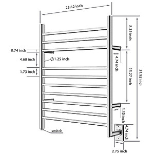 HEATGENE Towel Warmer Wall-Mounted Hardwired Heated Towel Rack Hot Towel Bar Brushed