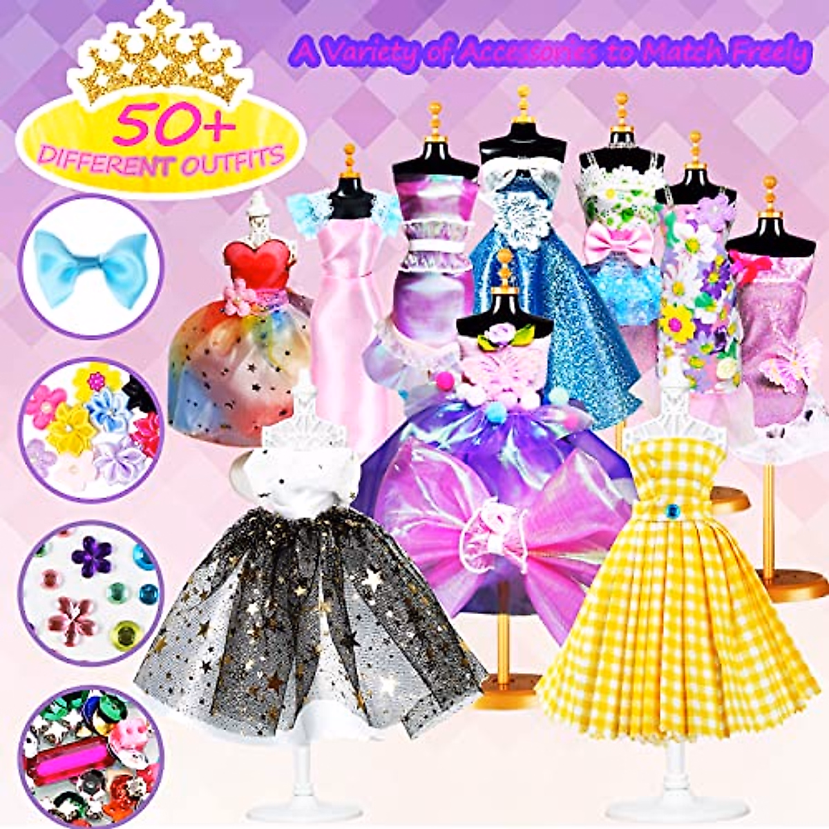 400PC+ Fashion Designer Kits for Girls, Creativity DIY Arts & Crafts Toys Fashion Design Sketchbook with Mannequins, All in One Box Doll Clothes Sewing kit for Kids Ages 8-12+ Birthday Girls Gift