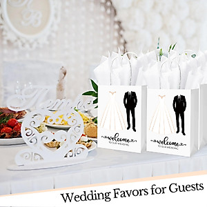 Zhanmai 50 Sets Wedding Welcome Bags with 50 Sheets Tissue Paper Wedding Favor Bags Welcome to Our Wedding Gift Bags Wedding Party Gift Bags with Handles for Wedding Guests,5.91 x 3.15 x 8.27 Inches