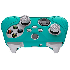 eXtremeRate PlayVital Samurai Edition Aqua Green Anti-Slip Controller Grip Silicone Skin for Xbox Core Controller, Ergonomic Protective Case Cover for Xbox Series S/X Controller w/Thumb Grips