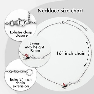 Disney Minnie Mouse Custom Name Necklace - Sterling Silver Name Necklace Personalized, Minnie Mouse Face