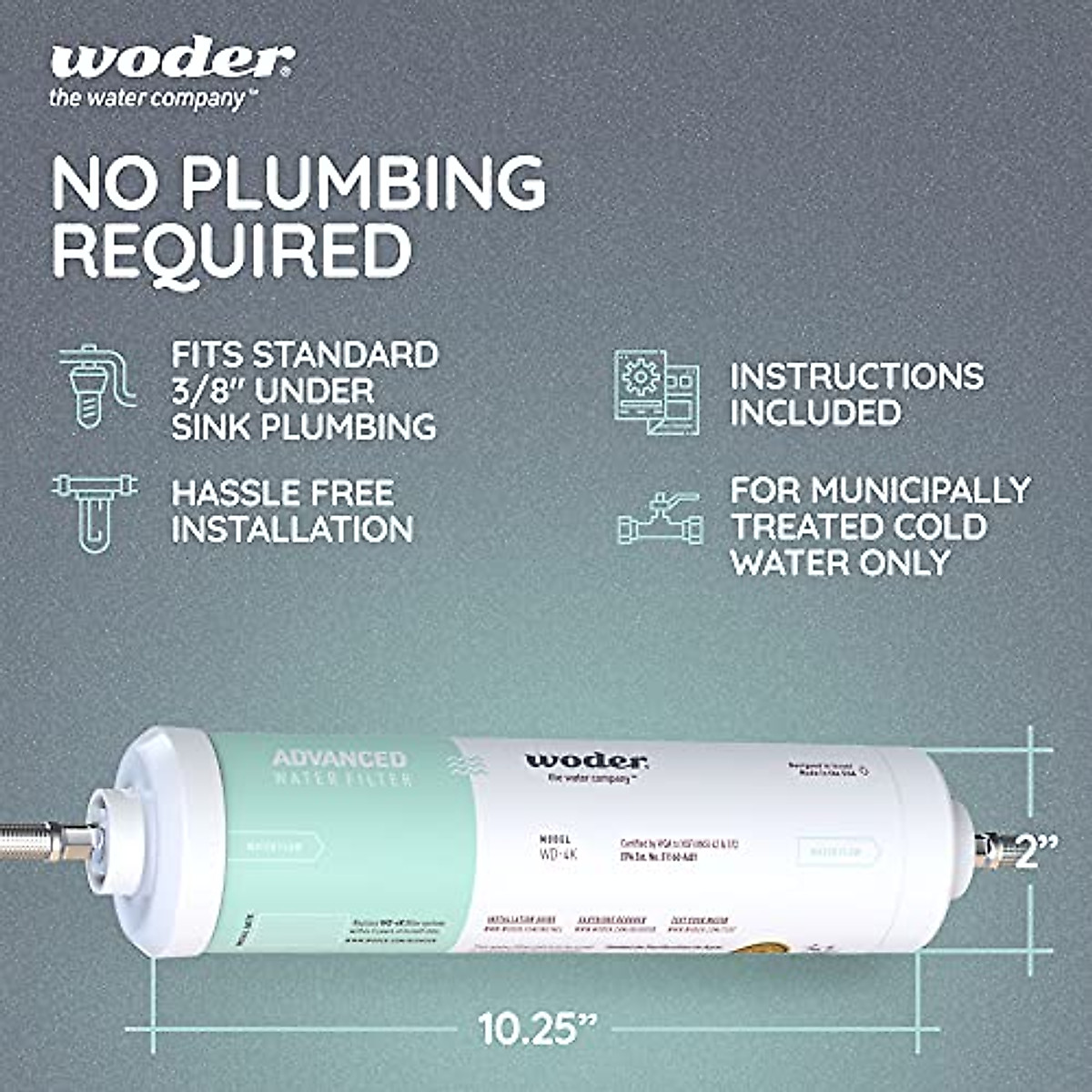 Woder WD-4K-ADV-DC High Capacity USA Under Sink Water Filter w Direct Connect Fittings to Main Water Faucet - WQA Certified 4,000G. Removes Chlorine, Lead, Heavy Metals, Contaminants. Keeps Minerals.