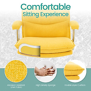 422 Soft Linen Office Chair with Padded Armrests, Premium Double Cushion, 360° Swivel High Back Ergonomic Computer Task Chair for Home Study&Meeting(Yellow)