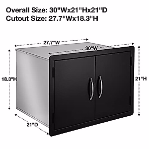 Stanbroil Double Door Dry Storage Pantry - 30-Inch Access Door Black Steel Cabinet Storage for Outdoor Kitchen, BBQ Island, Patio Grill Station