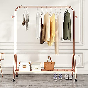 AKDXM Metal Hanger Drying Rack Independent Coat Rack Weighing 90Kg Clothes Rail with Rail 4 Hooks Multifunctional Practical Bedroom Single-Pole Hanger Suitable Small Spaces,Rose Gold,120x41x150cm