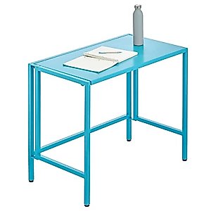 mDesign Folding Desk for Compact Spaces - Collapsible Compact Writing and Computer Workstation Steel Furniture Table for Living Room, Dorm, Home Office, and Bedroom - Ocean Blue