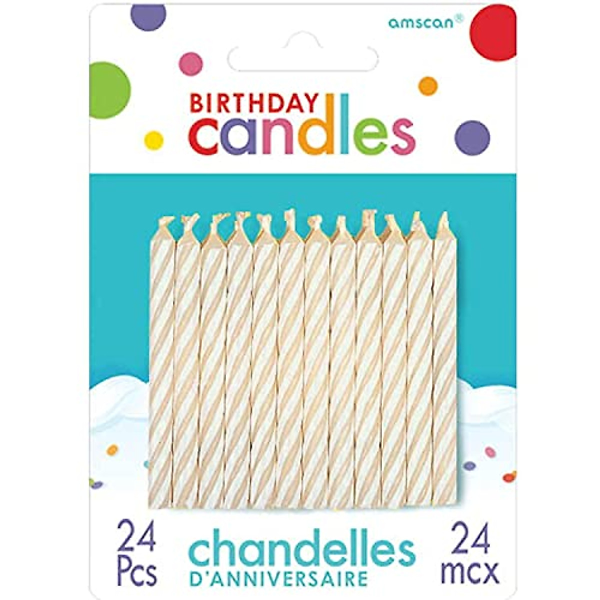 Amscan Hight Quality White Candy Stripe Spiral Candles, 2 1/2"