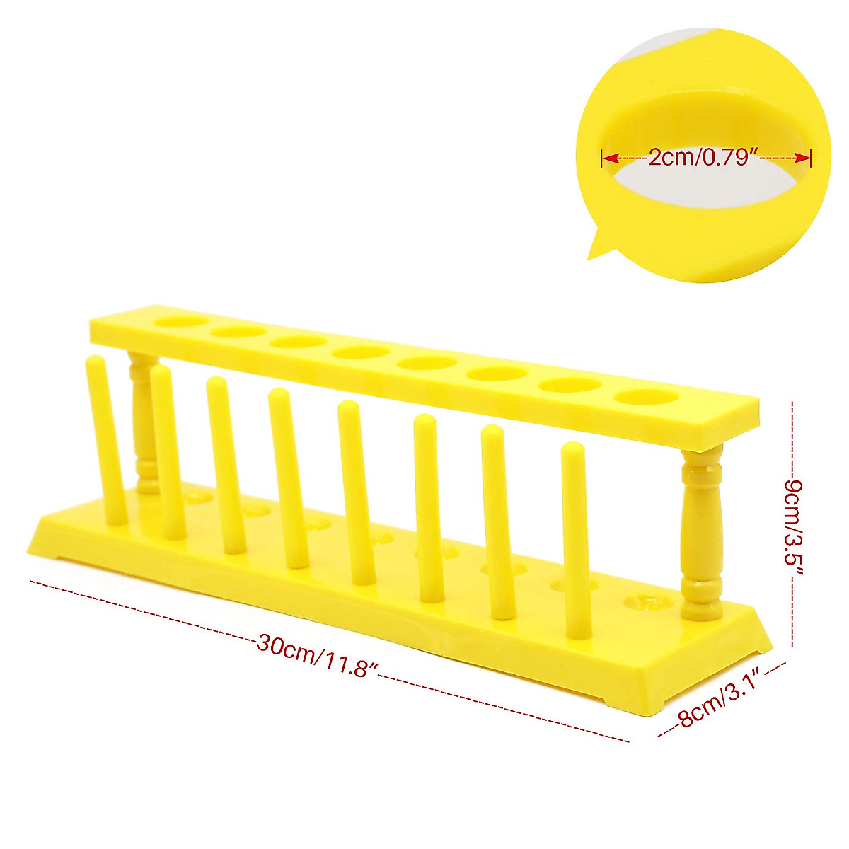 Plastic Test Tube Stand, 2 Pieces Yellow Tube Holder Rack for Laboratory, Detachable, 20mm Hole Diameter (8 Hole)