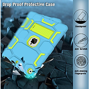 CCMAO for iPad 9th Generation Case, iPad 8th 7th Generation Case, iPad 10.2 Inch 2021/2020/2019 Case, Heavy Duty Rugged Shockproof Protective Cover with Kickstand for Kids Boys Girls, Blue+Yellow