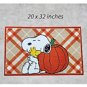 Nourison Peanuts Accent Throw Rug 20 x 32 inches Non-Skid Latex Backing Cartoon Character Print (Fall Pumpkin Rug)