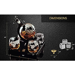 LiquorKnight Globe Whiskey Decanter Set/Hand-Blown Lead-Free Glass/Wooden Stand/Liquor Dispenser Bar Set with 4 Glass/Whiskey Stones & Funnel/Antique Glass Ship/Home Bar Accessory