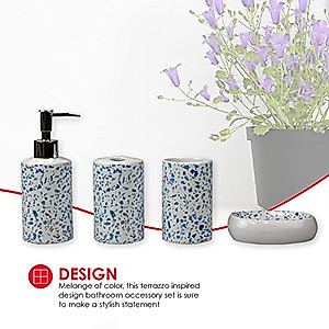 Home Basics, Blue Trendy Terrazzo 4 Piece Ceramic Bath Accessory Set