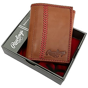 Rawlings Baseball Stitch Trifold Wallet Brown
