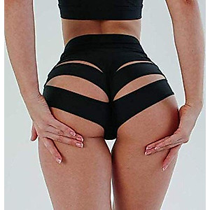BZB Women's Yoga Shorts Cut Out Scrunch Booty Hot Pants High Waist Gym Workout Active Butt Lifting Sports Leggings (Black,Medium)