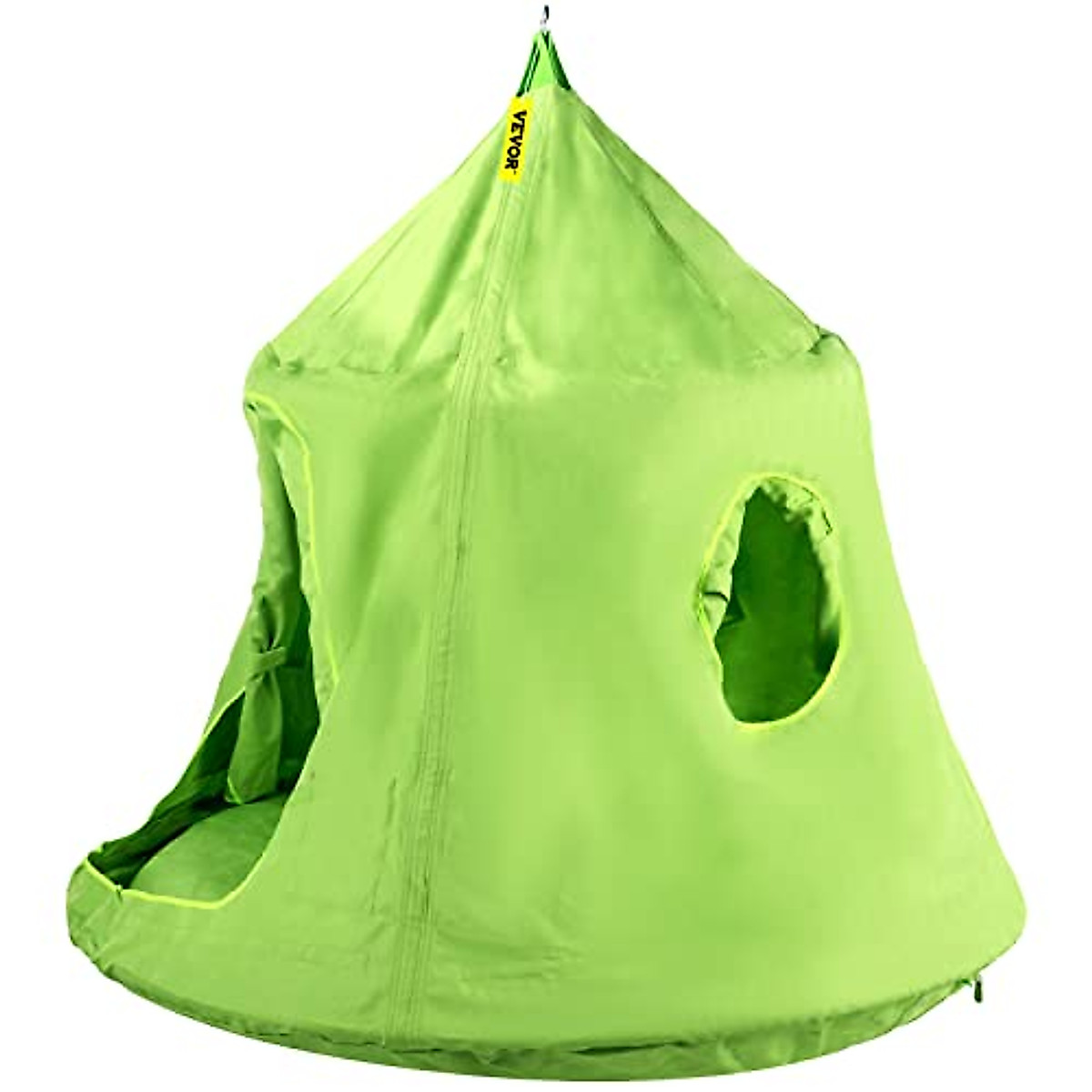 VEVOR Hanging Tree Tent, Max.440lbs Capacity, Tree Tent Swing Hangout Hugglepod with LED Rainbow Decoration Light Inflatable Cushion, Ceiling Hammock Tent for Kids & Adult Indoor Outdoor, Green