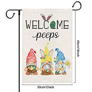 Easter Garden Flags 12x18 Double Sided - Spring Gnome Welcome Yard Flag Burlap Bunny Easter Outdoor Decorations Welcome Peeps