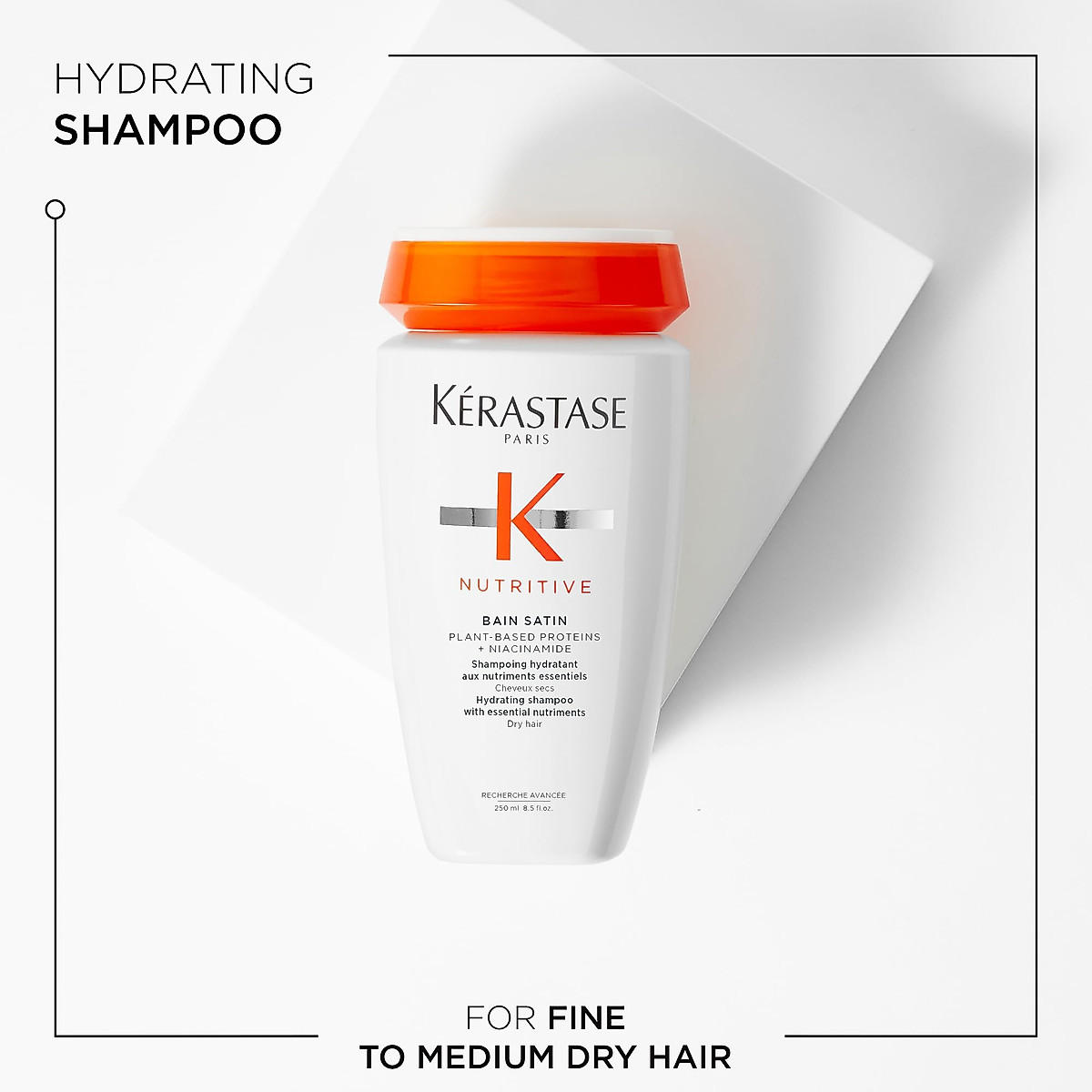 KÉRASTASE Nutritive, Gentle Hydrating Shampoo for Dry Hair, Nourishing Protein Formula with Niacinamide, Moisturises, Softness and Restores Thickness and Shine, Bain Satin, 250 ml
