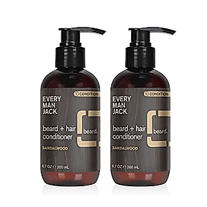 Every Man Jack Beard + Hair Conditioner - Subtle Sandalwood Fragrance - Conditions, Softens, and Strengthens Your Beard - Naturally Derived with Shea Butter and Cocoa Butter - 6.7-ounce Twin Pack
