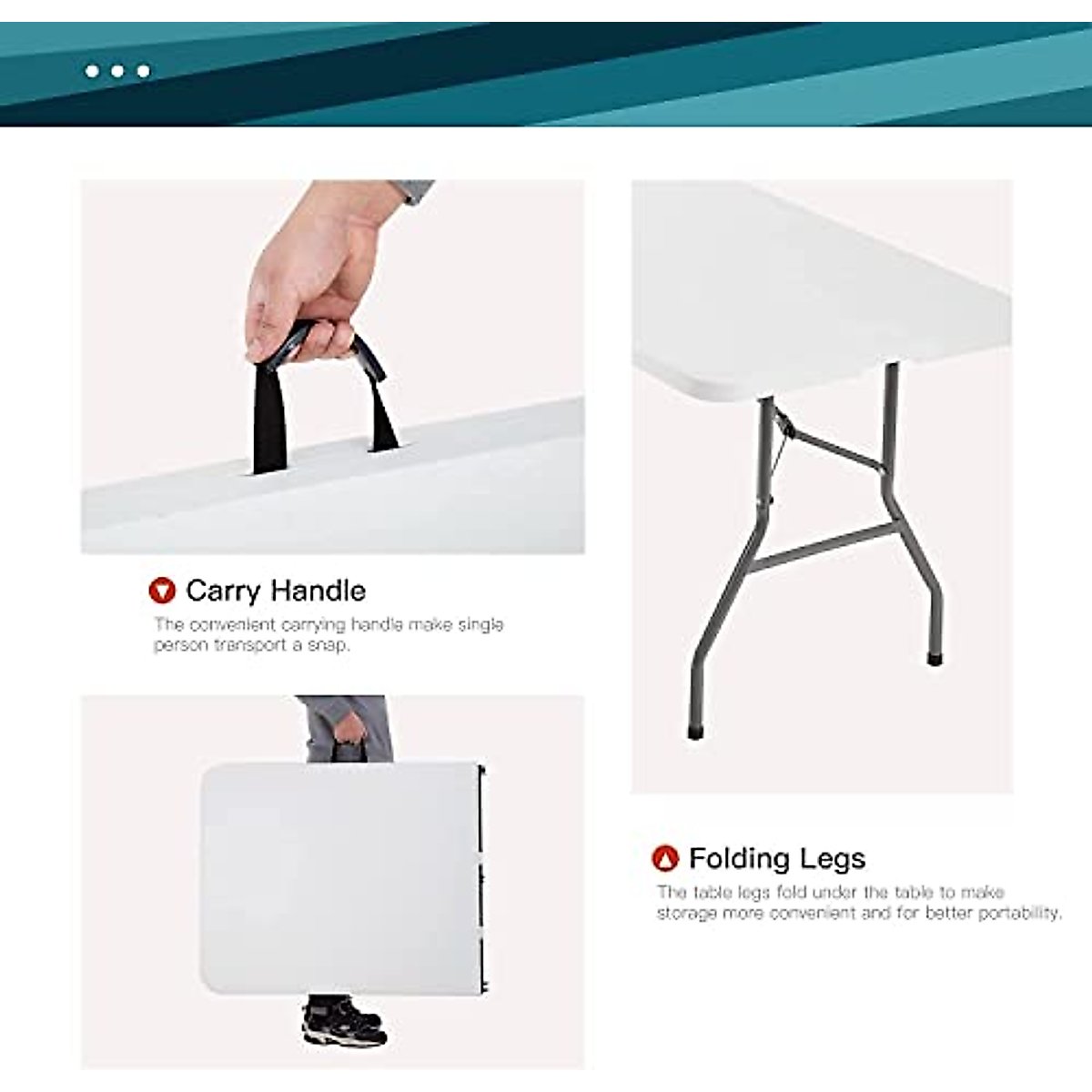 FDW Folding Tables, Plastic 6ft Folding Table,Half Portable Foldable Table for Parties, Backyard Events,White