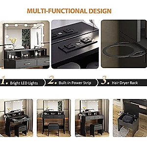 Makeup Vanity with Lighted Mirror & Power Outlet, White Vanity Set Vanity Desk, Clearance Makeup Vanity 3 Lighting Colors, Brightness Adjustable, 31.5in(W)