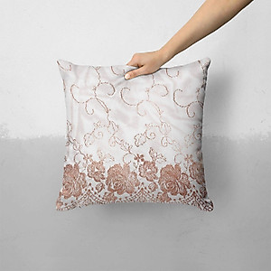 iiRov Rose Gold Lace Pattern 4 - Custom Decorative Home Decor Indoor or Outdoor Throw Pillow Cover Plus Cushion Set for Sofa, Bed or Couch (Pillow CASE Cover Plus Cushion)