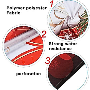 Merry Christmas Shower Curtain Sets with Non-Slip Bathroom Rugs, Toilet Lid Cover, Bath Mat and 12 Hooks, Xmas Red Bell Bow Bathroom Sets with Shower Curtain and Rugs for Christmas Decoration