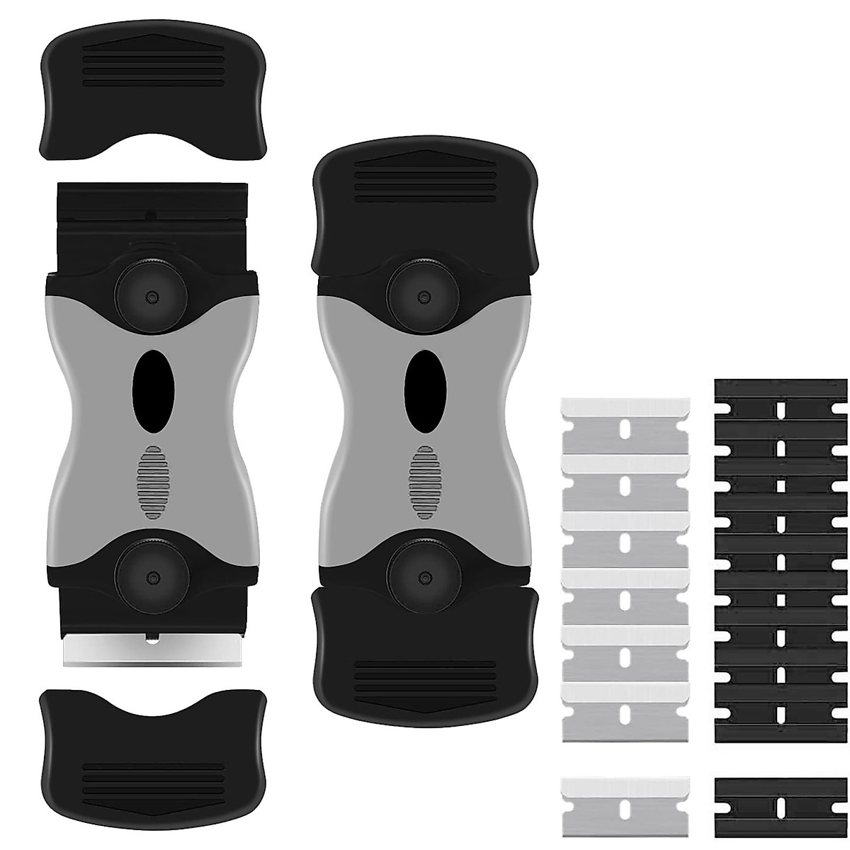 Scraper Tool Set 2 Pack Double Edge Multi-Purpose Scraper Cleaning Tool with 20Pcs Replacement Part Plastic Paint Glass Scraper for Removing Windows Stickers Labels