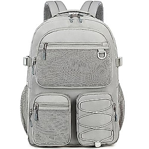 Lohol Water Resistant Daypack with Mulitiple Pockets for Travel Outdoor College, 15.6 inch Laptop Backpack for Men and Women (Grey