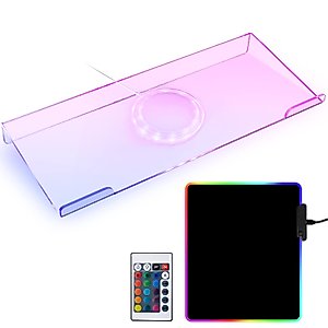 Keyboard Holder Acrylic Computer Keyboard Stand, Gaming Keyboard USB Interface, 366 Kinds RGB LED Clear Backlit Keyboard Tray Riser RGB LED Gaming Mouse Pads 14 Lighting Modes (17 x 6 Inch)