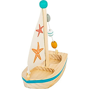 small foot wooden toys Starfish Sailboat Premium Water Toy, Multicoloured