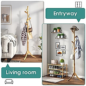 viewcare Coat Rack Free Standing, Adjustable Coat Tree with 8 Hooks, Bamboo Coat Stand for Entryway, Hallway, Corner, Bedroom & Office, Sturdy Coat Rack for Coats, Hats, Scarves, and Handbags