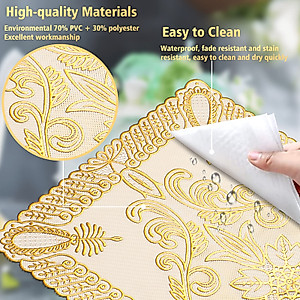 Placemats-Kitchen Table Mat-for Dining Table Non-Slip Washable Heat Resistant Plate Mat Rectangle Gold Bloom Kitchen Table Mats Set of 6 (Golden)