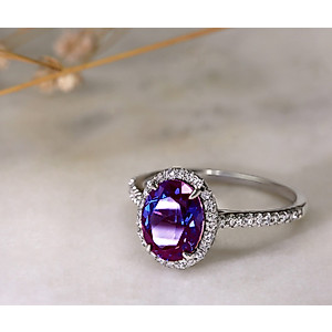Kobelli 2 3/5 Carat Oval Halo Lab Alexandrite and Diamond Engagement Ring 14K White Gold - Size 6