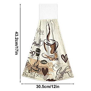 Coffee Bean Cups Kitchen Hanging Towel 12 x 17 Inch Cafe Theme Hearts Plaid Hand Tie Towels Set 2 Pcs Tea Bar Dish Cloths Dry Towel Soft Absorbent Durable for Bathroom Laundry Room Decor