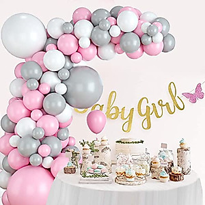 Grey and Pink Balloon Garland Arch Kit, 113Pcs Grey Pink White Latex Balloons for Baby Shower Wedding Birthday Graduation Anniversary Bachelorette Party Background Decoration